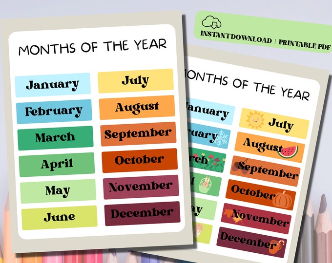 Months of the Year Printable Educational Poster, Homeschooling Decor ...
