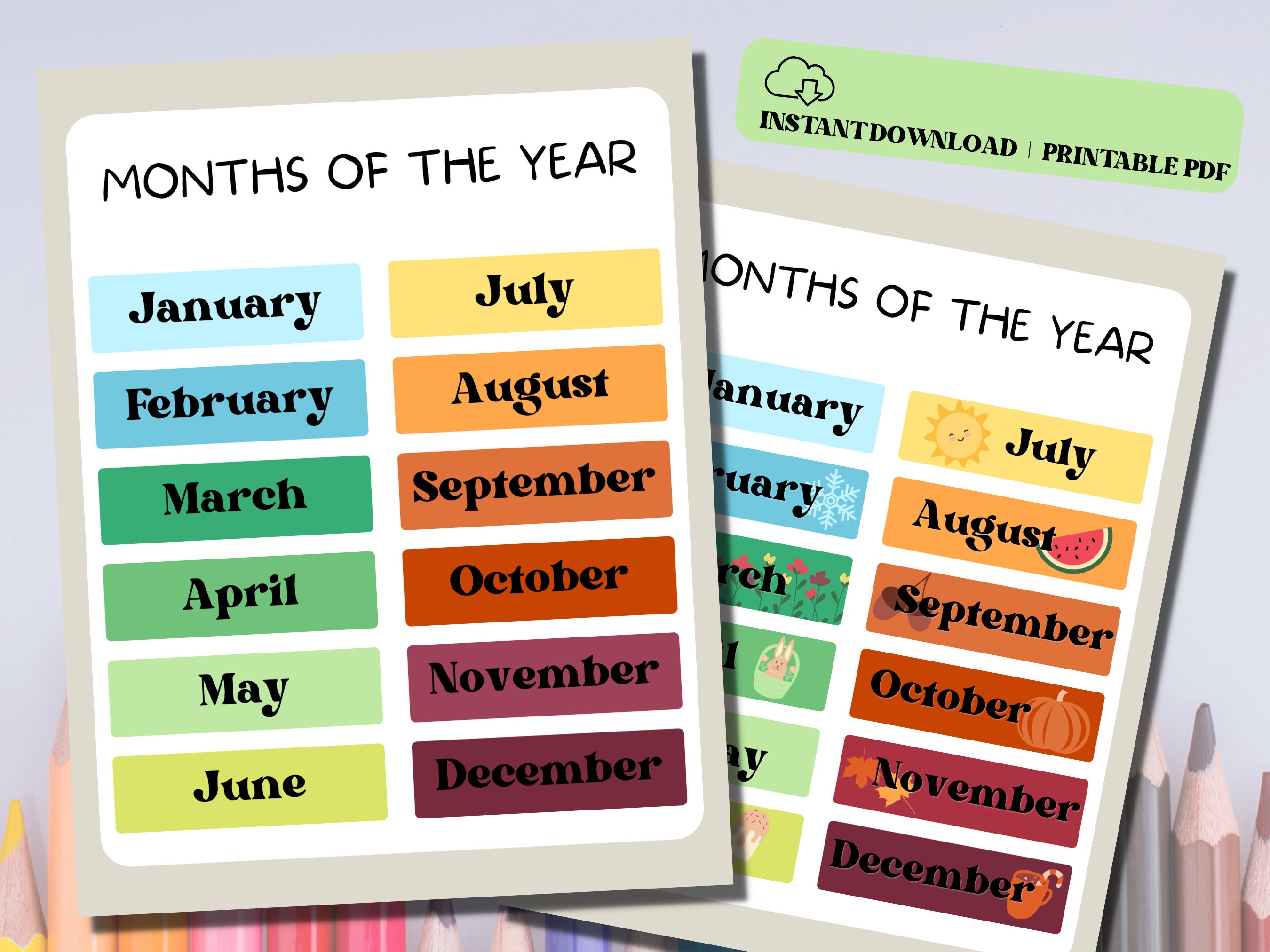 Months of the Year Printable, US Letter or A4, Homeschooling Montessori ...