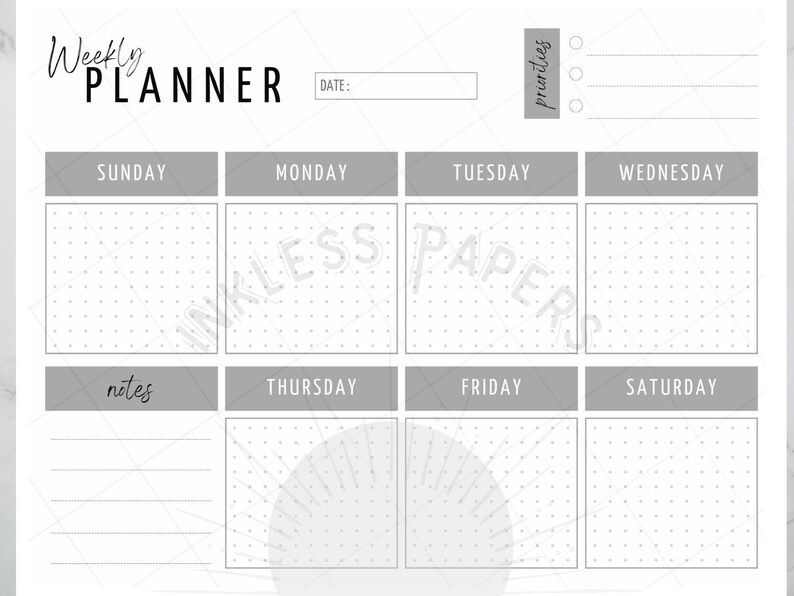 Weekly Planner Printable / Digital Planner Template, Monday or Sunday ...