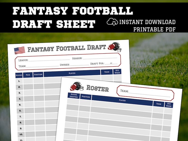 Fantasy Football Draft Kit, Football Draft Sheet and Roster, Fantasy ...
