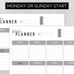 Weekly Planner Printable / Digital Planner Template, Monday or Sunday ...