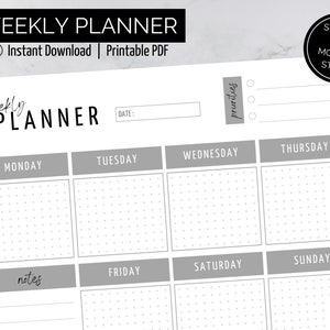 Weekly Planner Printable / Digital Planner Template, Monday or Sunday ...
