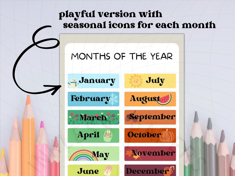 Months of the Year Printable, US Letter or A4, Homeschooling Montessori ...