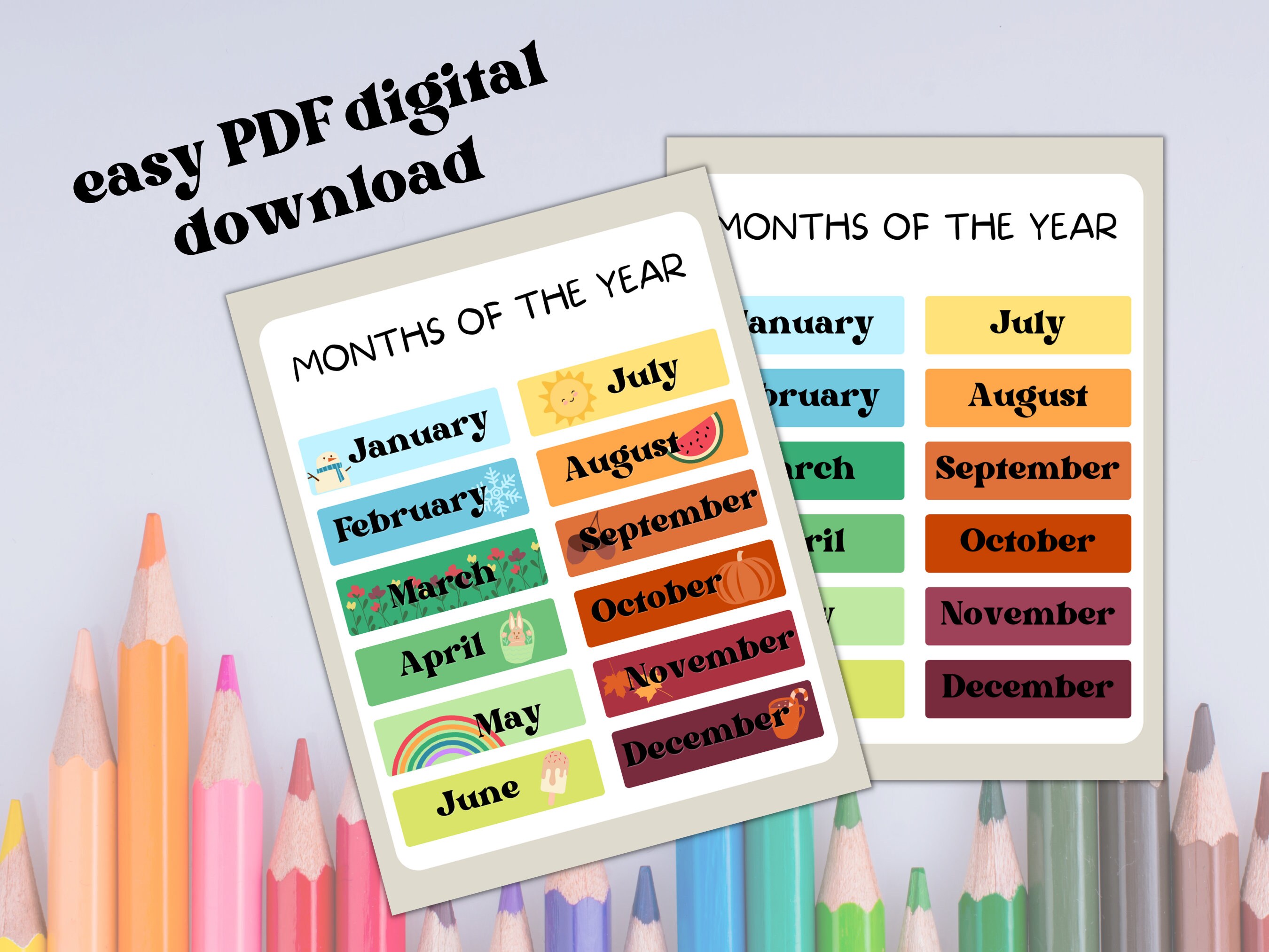 Months of the Year Printable, US Letter or A4, Homeschooling Montessori ...