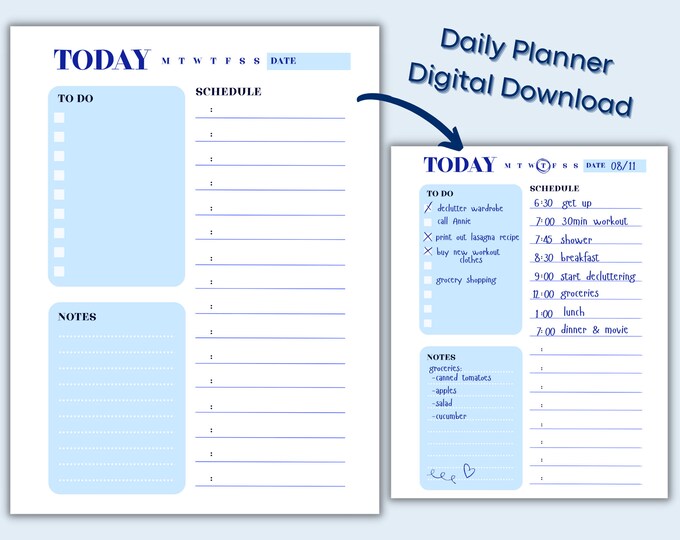 Printable Daily Planner, PDF A4, US Letter, A5 Sizes, Minimal Teal Blue ...
