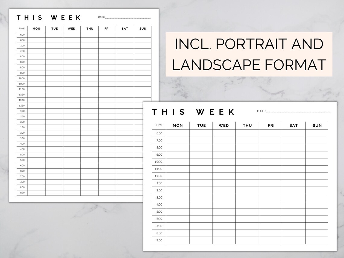 Weekly Schedule Template, Printable Block Planner, Portrait or ...