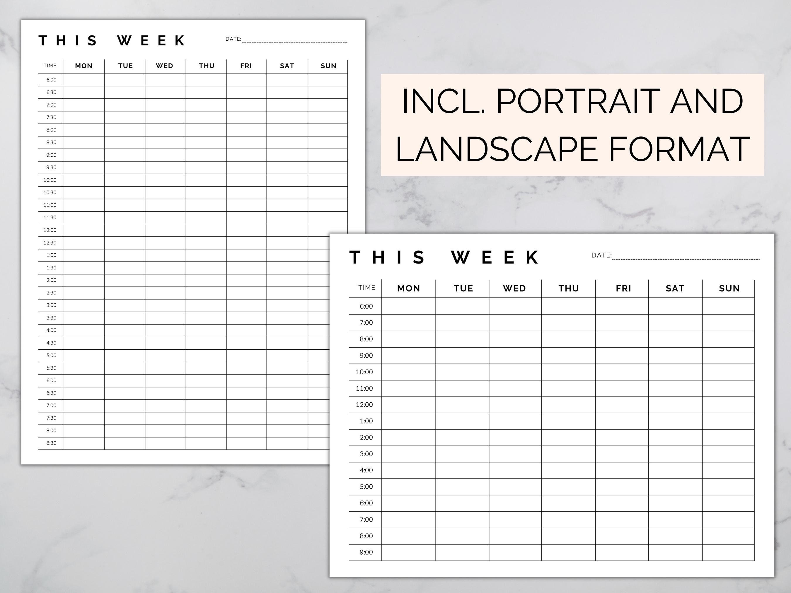 Weekly Schedule Template, Printable Block Planner, Portrait or ...
