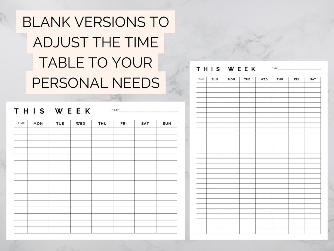 Weekly Schedule Template, Printable Block Planner, Portrait or ...