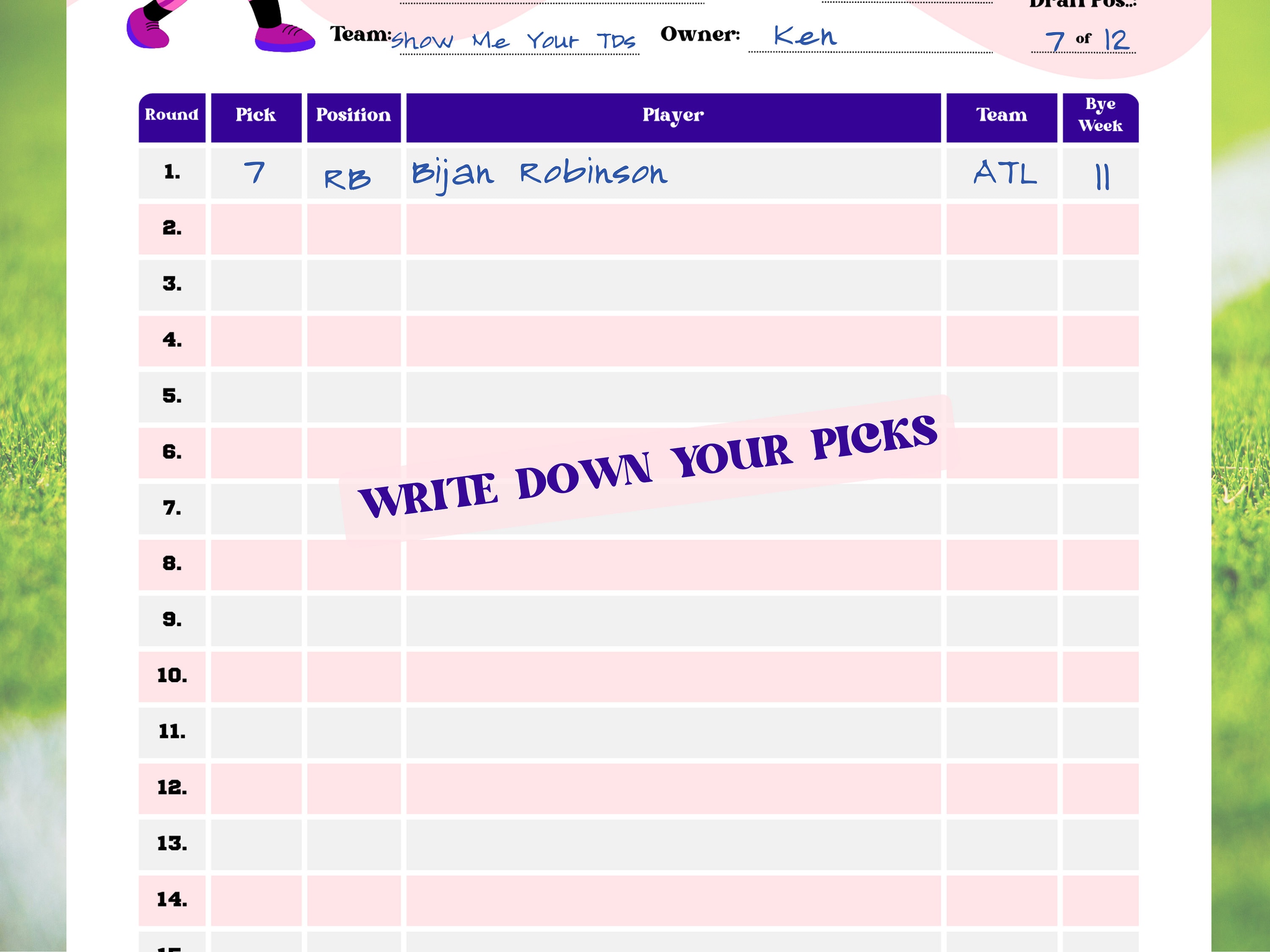 2023 Fantasy Football Draft Kit, Football Draft Sheet, Fantasy Football ...