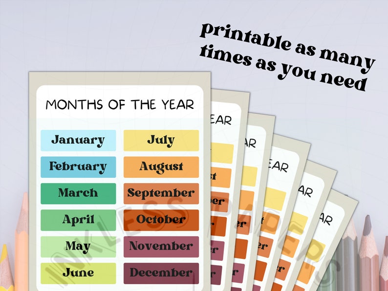Months of the Year Printable, US Letter or A4, Homeschooling Montessori ...