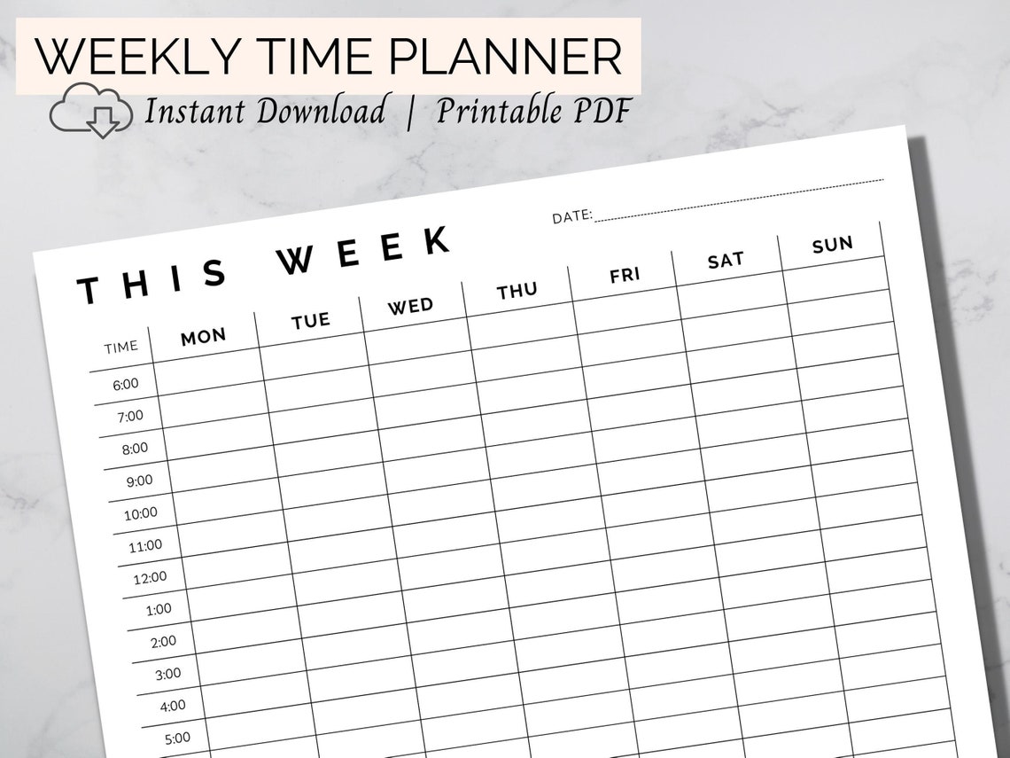 Weekly Schedule Template, Printable Block Planner, Portrait or ...