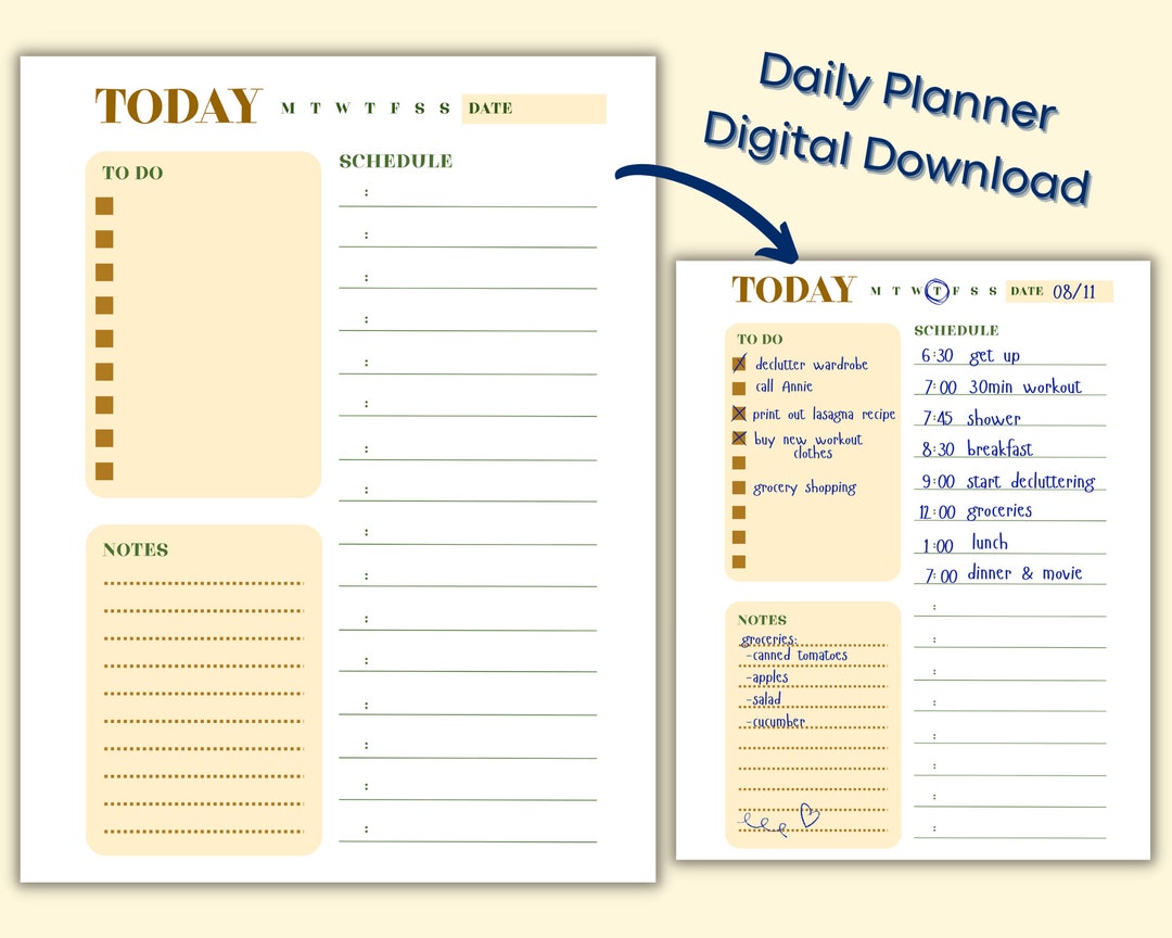 Daily Planner Printable, Digital Download, PDF Minimal Calendar, A4 A5 ...