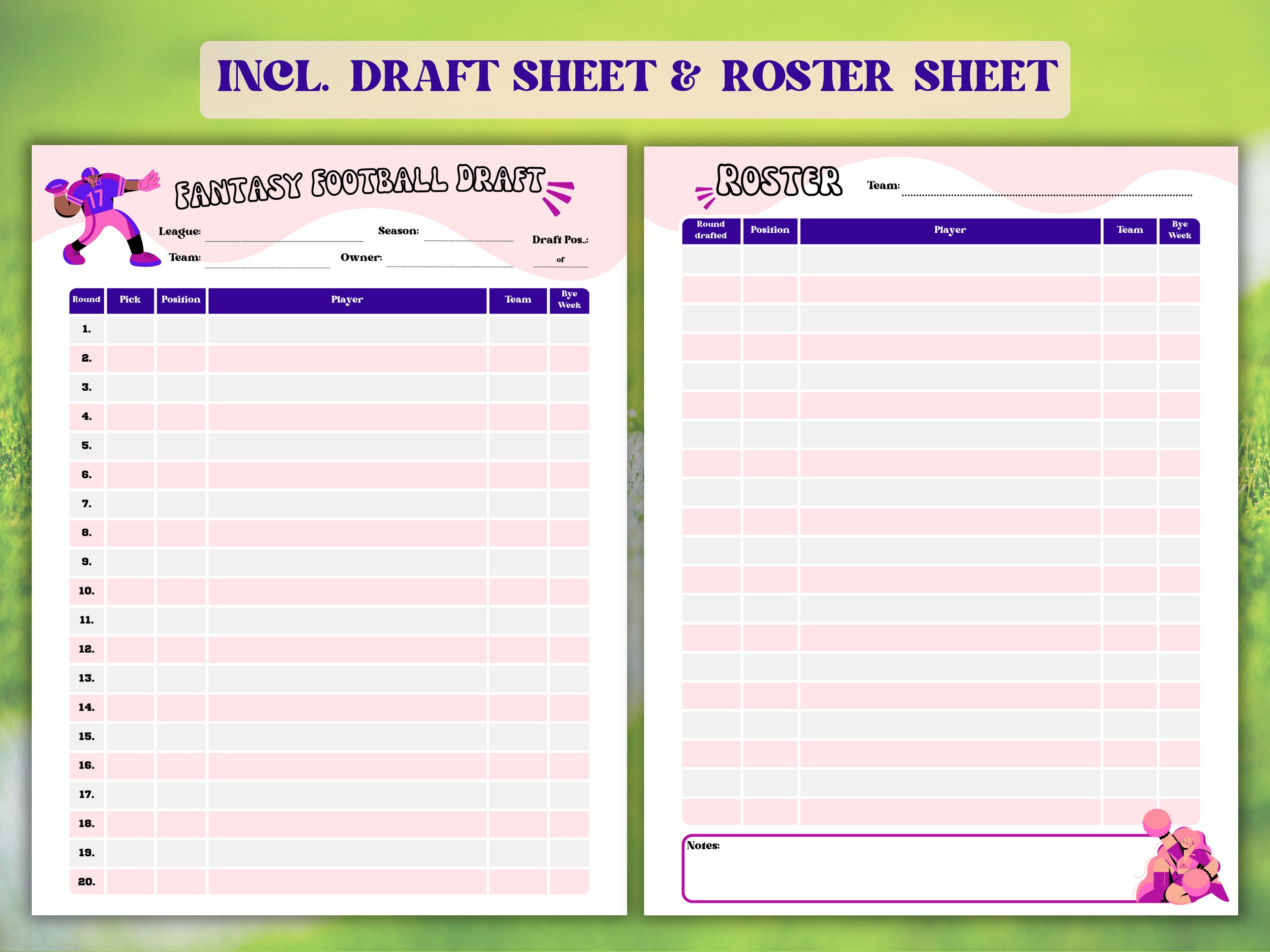 2023 Fantasy Football Draft Kit, Football Draft Sheet, Fantasy Football ...