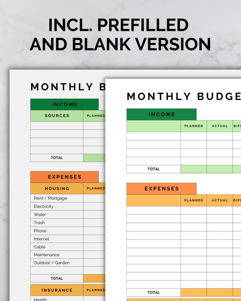 Budget Planner Printable, Monthly Budget Template, US Letter/a4 ...