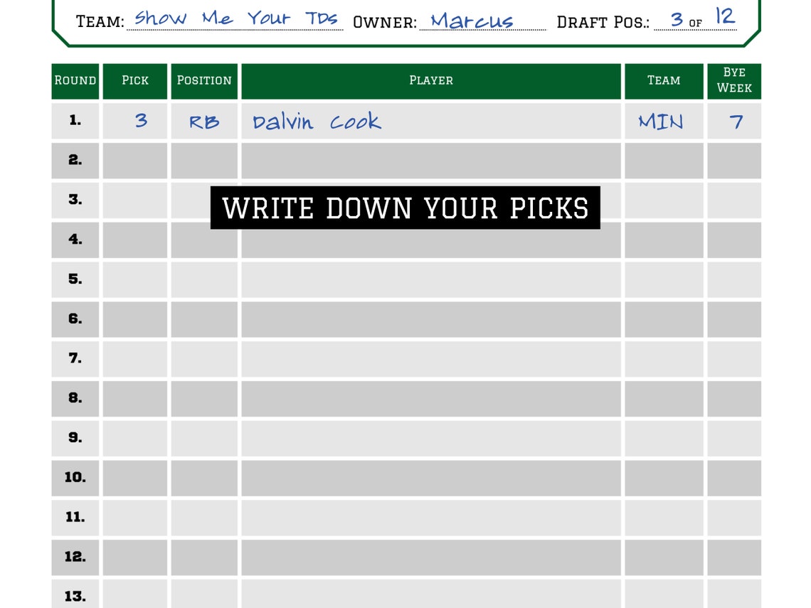 2023 Fantasy Football Draft Kit, Football Draft Sheet and Roster ...
