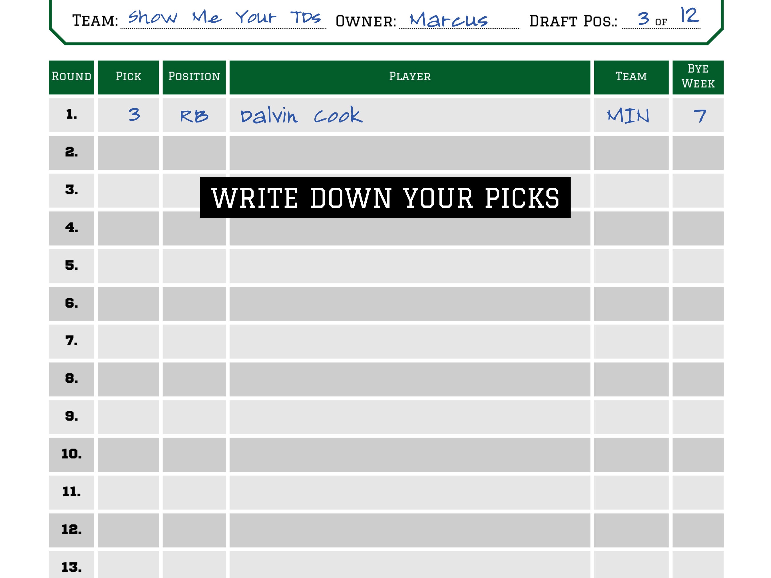2023 Fantasy Football Draft Kit, Football Draft Sheet and Roster ...