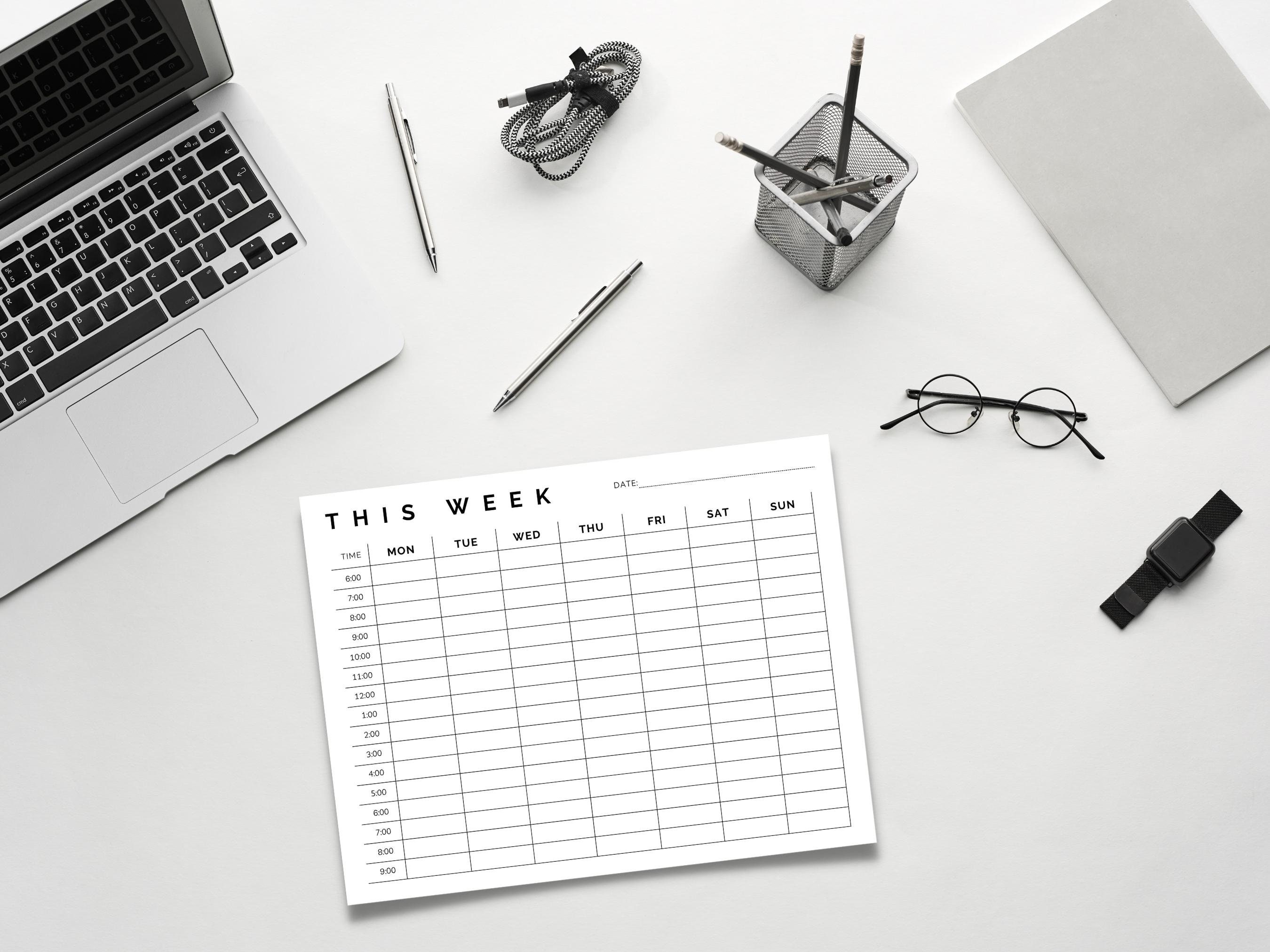 Weekly Schedule Template, Printable Block Planner, Portrait or ...