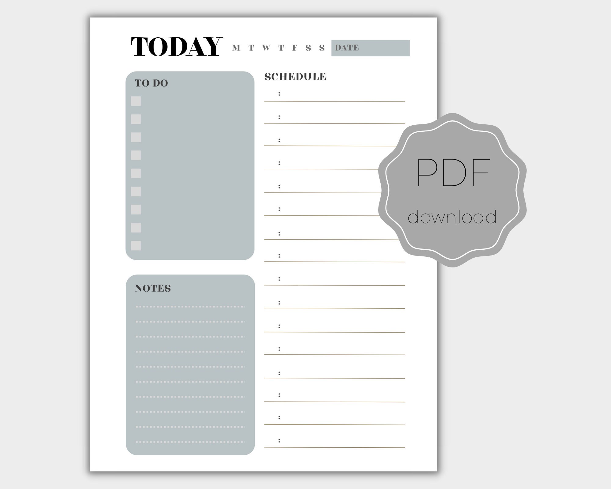 Daily Planner Printable, Digital Download, PDF Minimal Calendar, A4 A5 ...