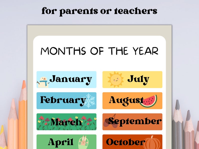 Months of the Year Printable, US Letter or A4, Homeschooling Montessori ...