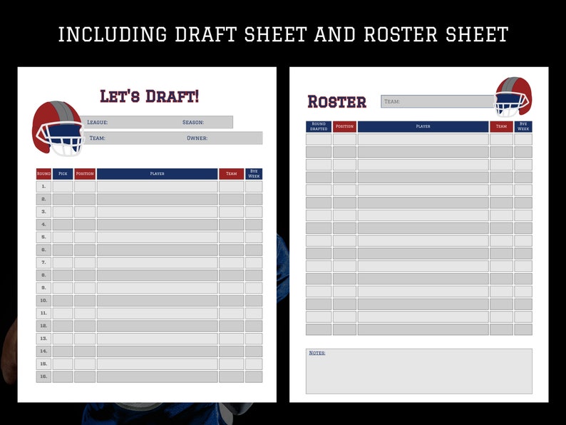 Fantasy Football Draft Kit, American Football Draft Sheet and Roster ...