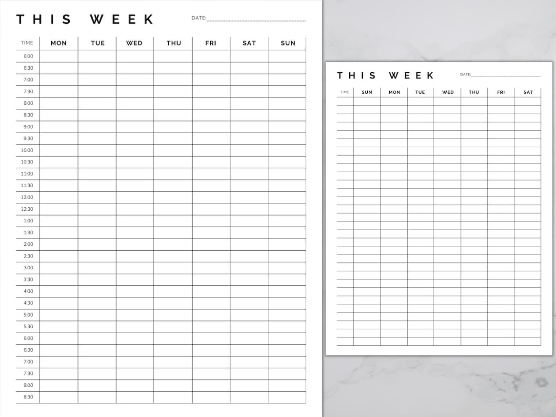 Weekly Schedule Template, Printable Block Planner, Portrait or ...