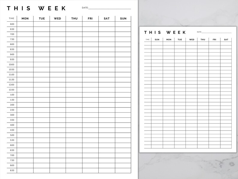 Weekly Schedule Template, Printable Block Planner, Portrait or ...