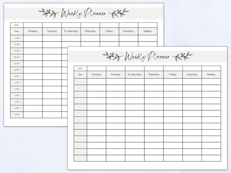 Weekly Schedule Template, Printable Block Planner, Monday or Sunday ...