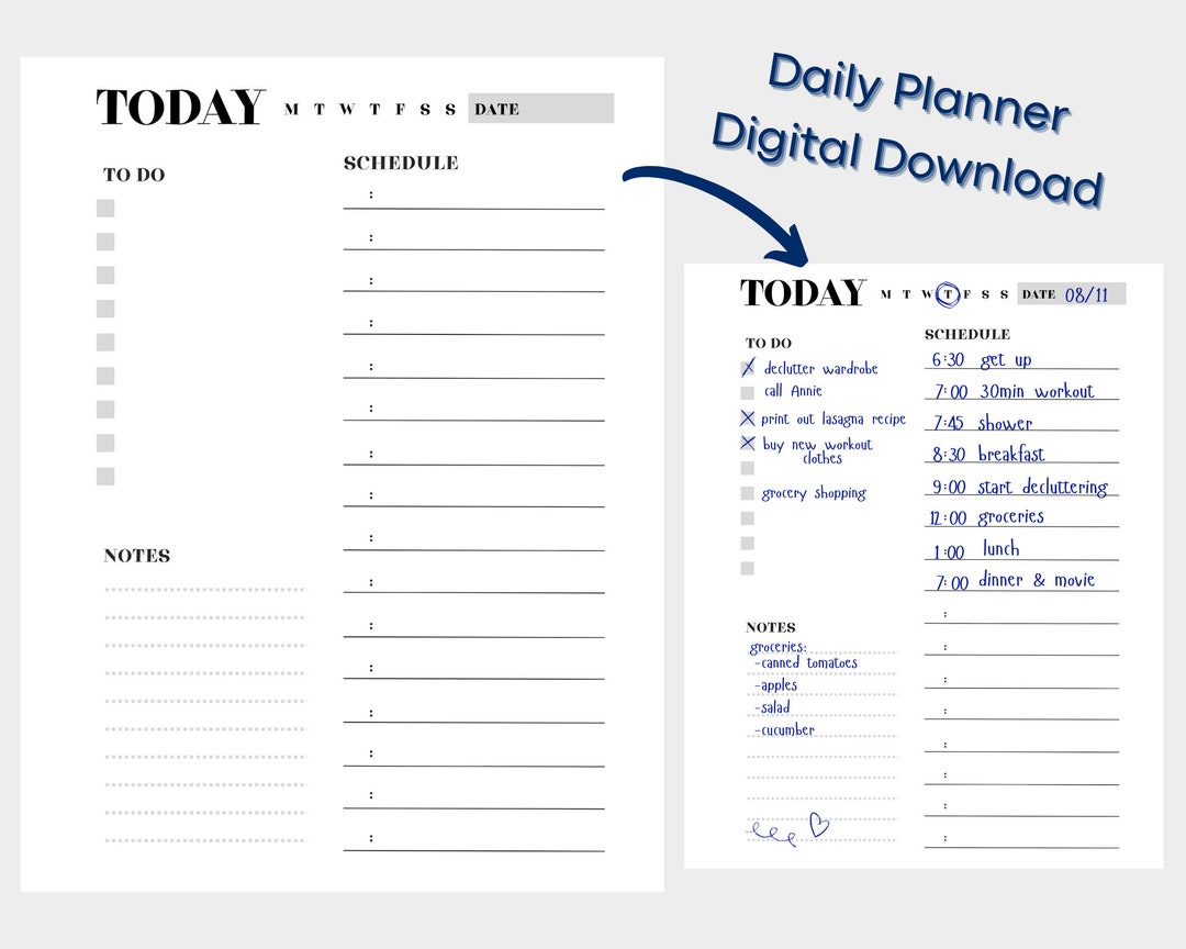 Daily Planner Printable, Digital Download, PDF Minimal Calendar, A4 A5 ...