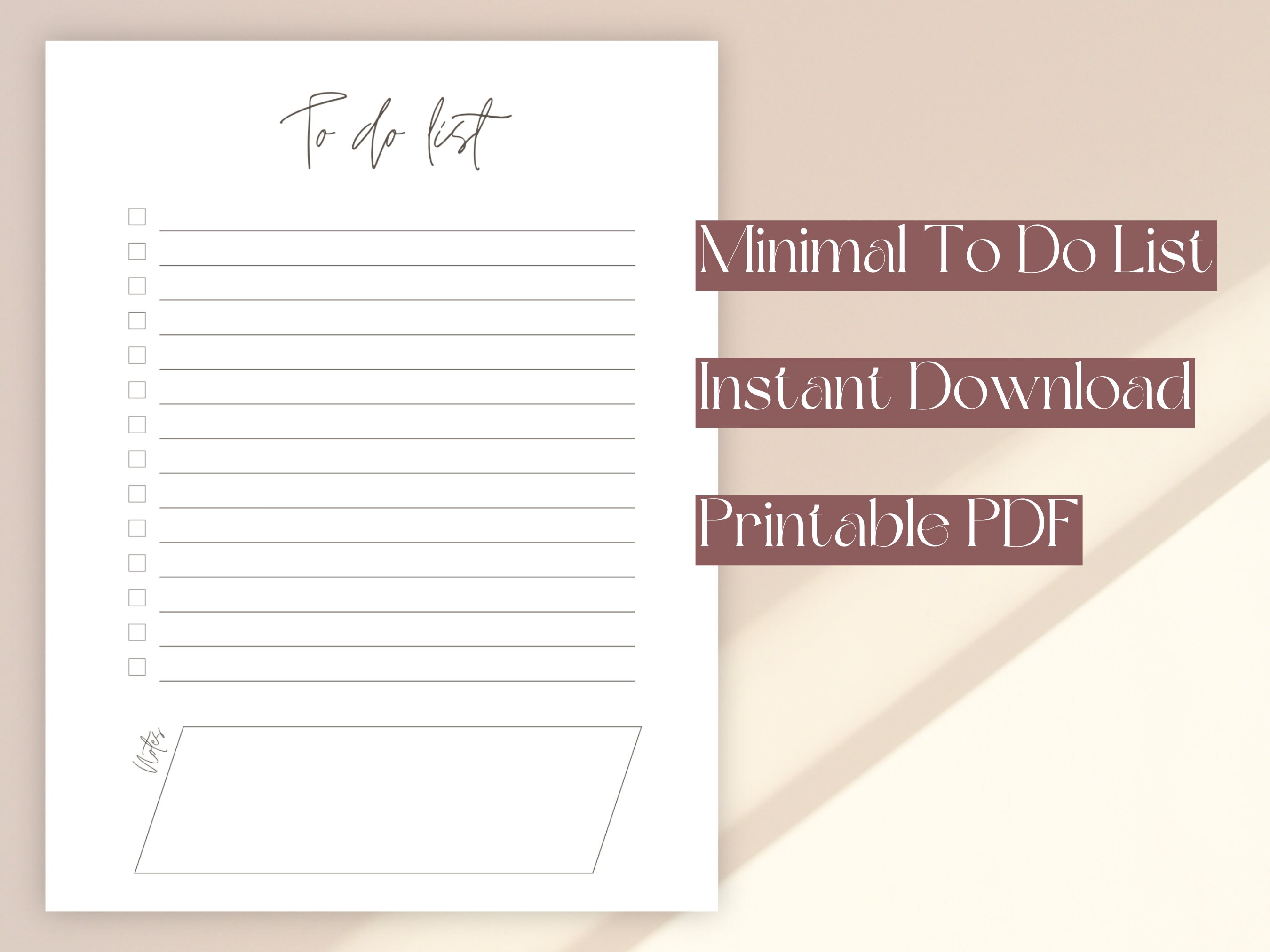 Minimal Printable to Do List, Digital Download, PDF in A4 and US Letter ...