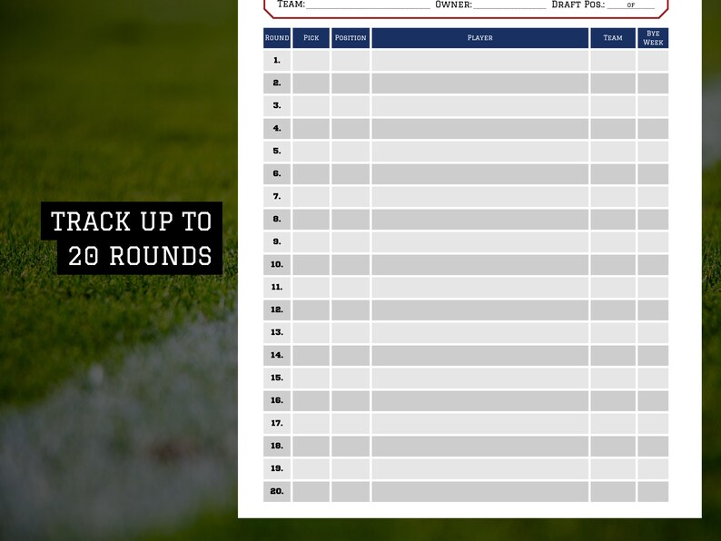 Fantasy Football Draft Kit, Football Draft Sheet and Roster, Fantasy ...