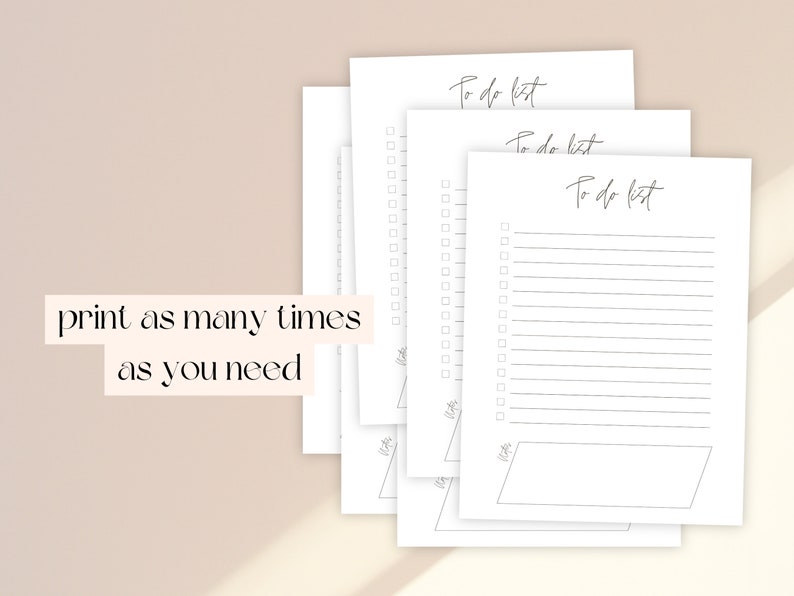 Minimal Printable to Do List, Digital Download, PDF in A4 and US Letter ...