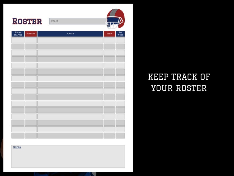 Fantasy Football Draft Kit, American Football Draft Sheet and Roster ...