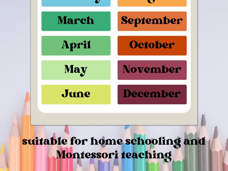 Months of the Year Printable, US Letter or A4, Homeschooling Montessori ...