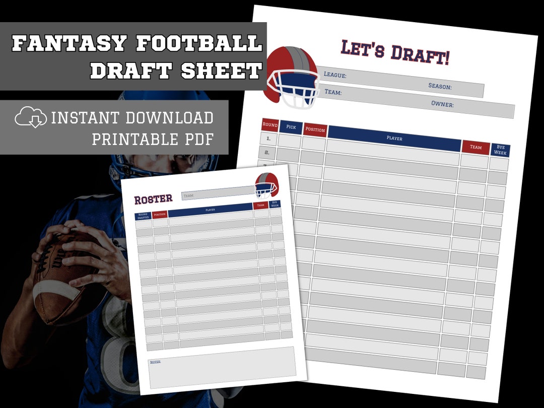 Fantasy Football Draft Kit, American Football Draft Sheet and Roster ...