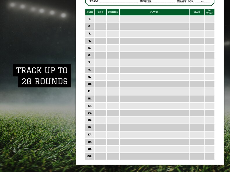 2023 Fantasy Football Draft Kit, Football Draft Sheet and Roster ...