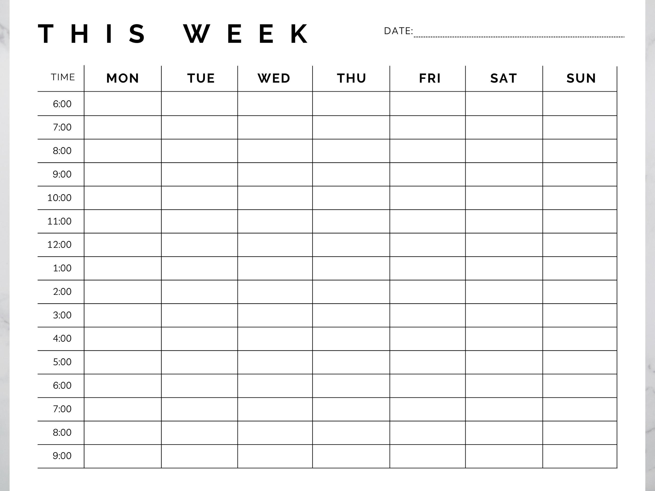 Weekly Schedule Template, Printable Block Planner, Portrait or ...