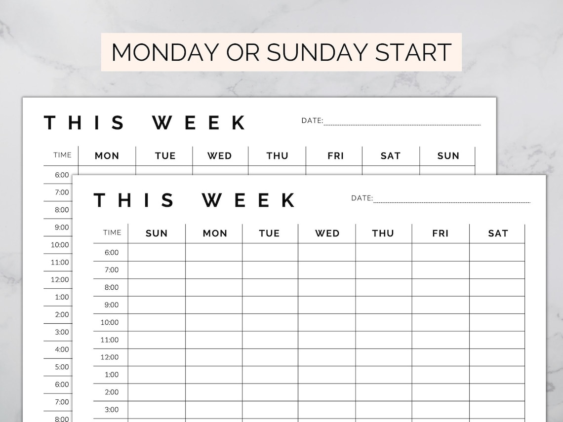 Weekly Schedule Template, Printable Block Planner, Portrait or ...
