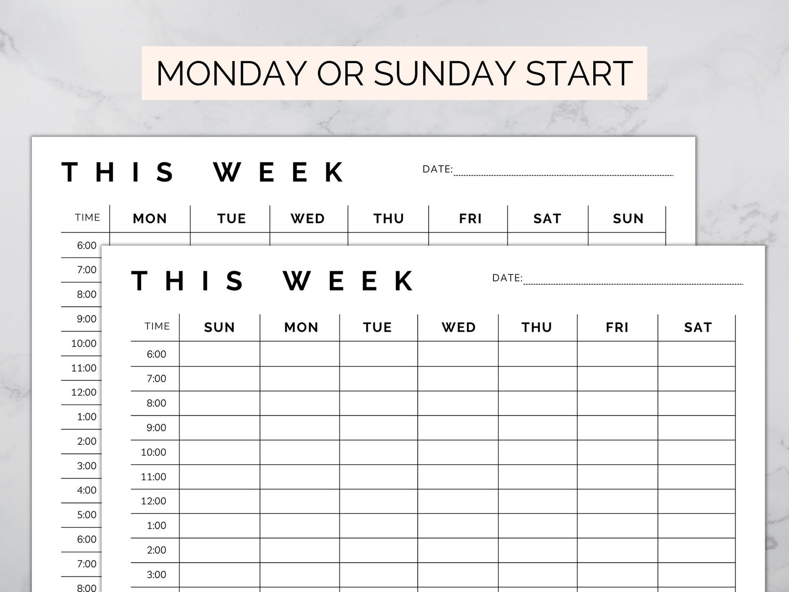 Weekly Schedule Template, Printable Block Planner, Portrait or ...