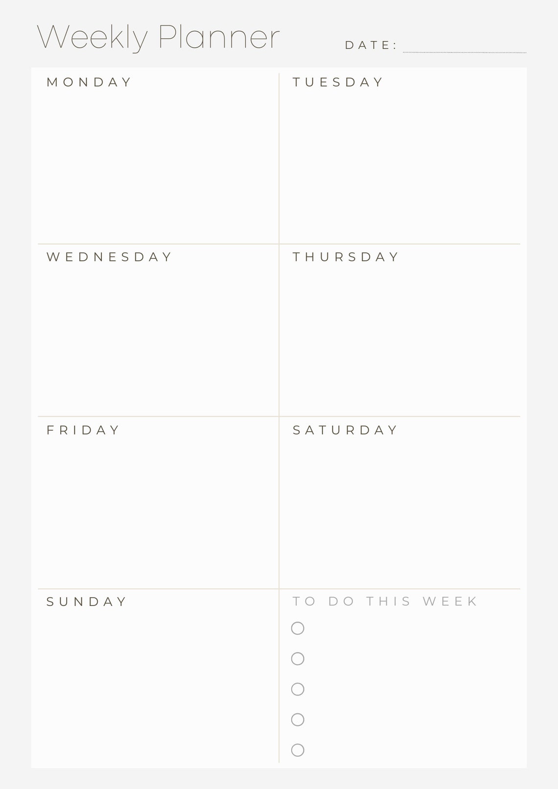Weekly Planner Printable, Digital Download, PDF Minimal Calendar, A4 ...