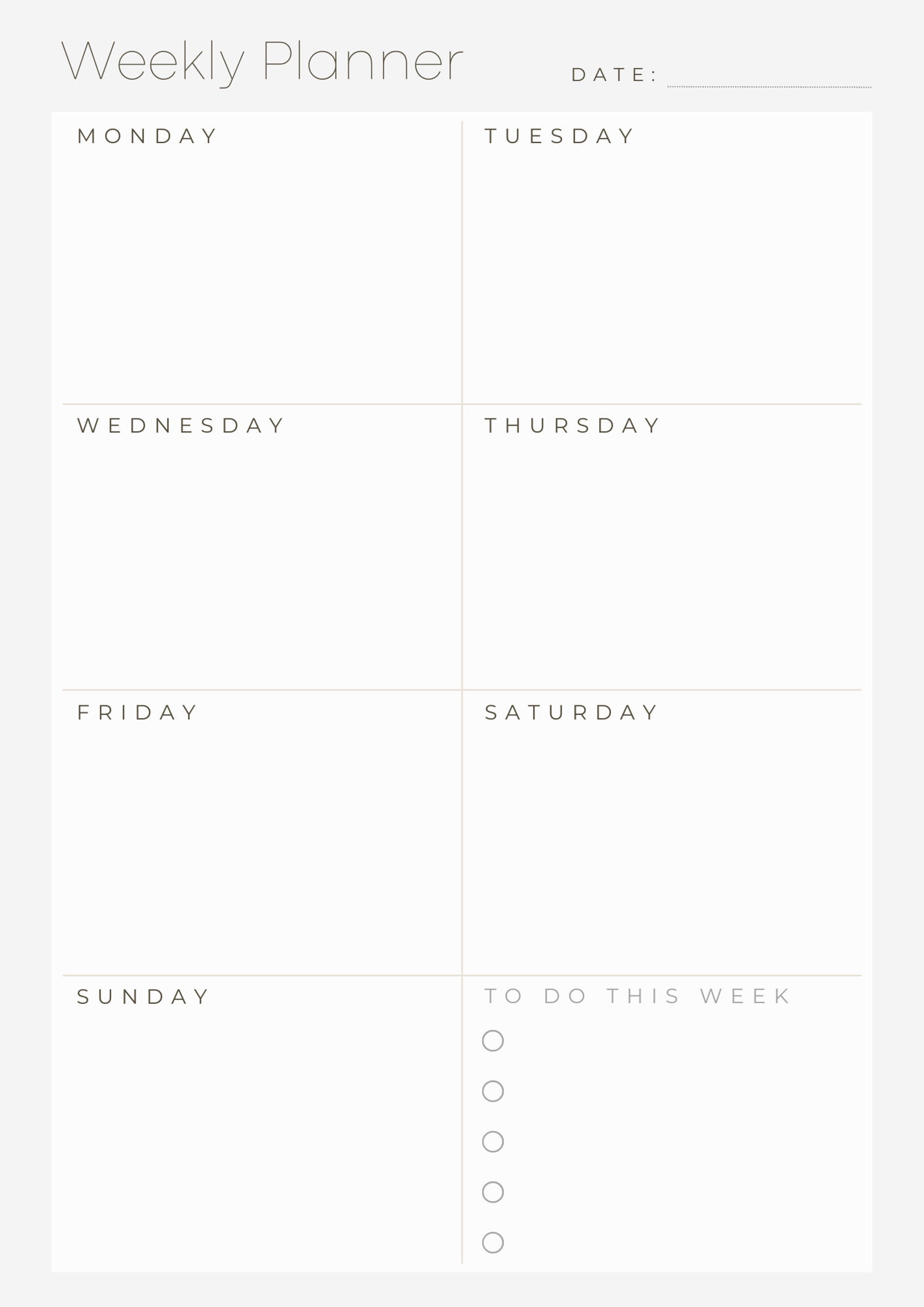 Weekly Planner Printable, Digital Download, PDF Minimal Calendar, A4 ...