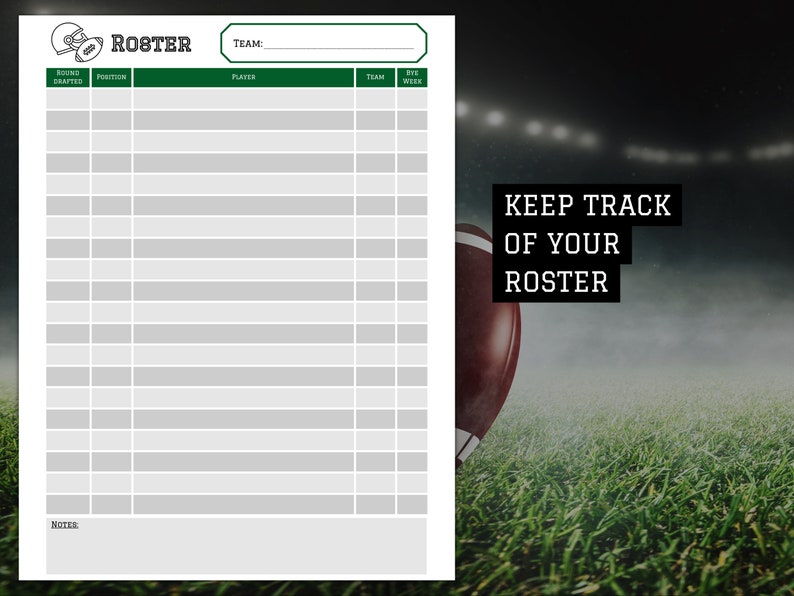 2023 Fantasy Football Draft Kit, Football Draft Sheet and Roster ...