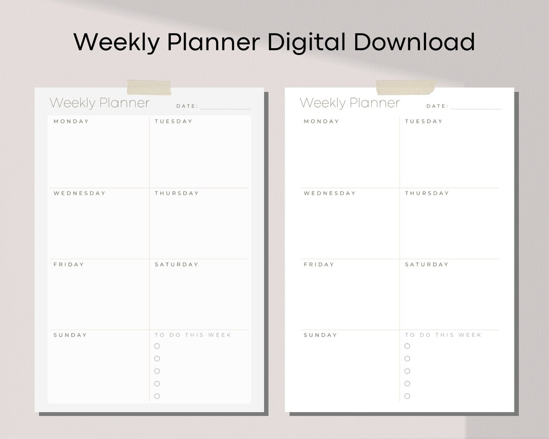 Weekly Planner Printable, Digital Download, PDF Minimal Calendar, A4 ...