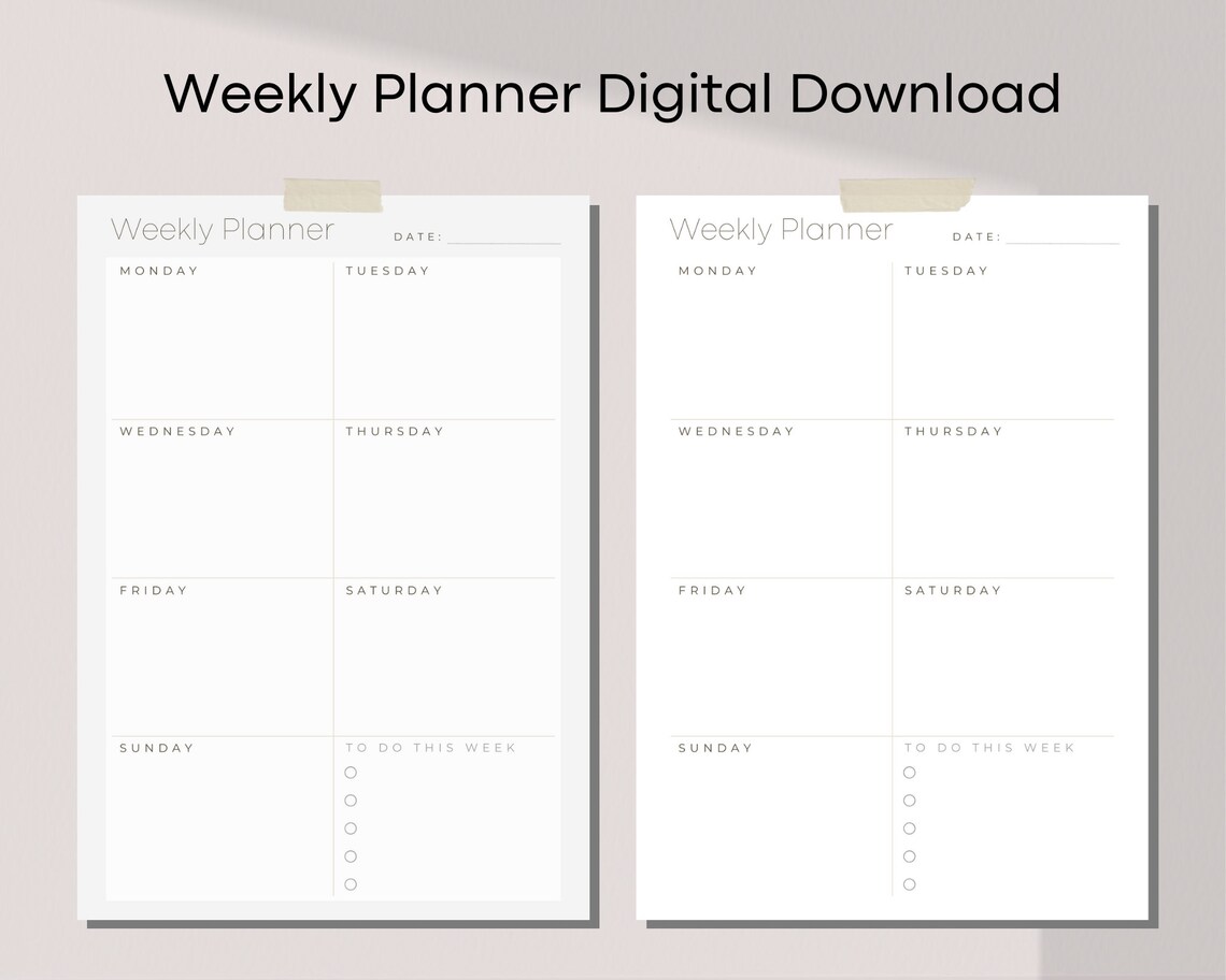 Weekly Planner Printable, Digital Download, PDF Minimal Calendar, A4 ...
