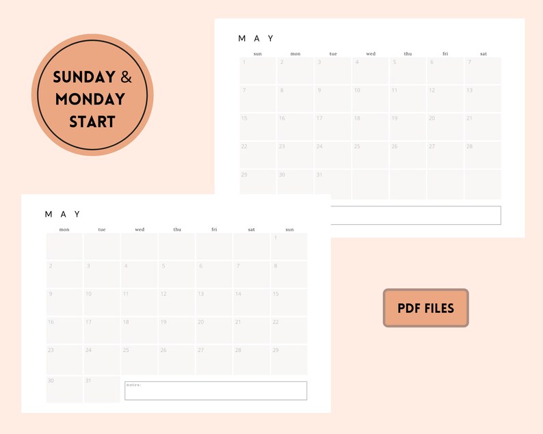 2022 Monthly Calendar Printable Digital Download PDF Minimal | Etsy