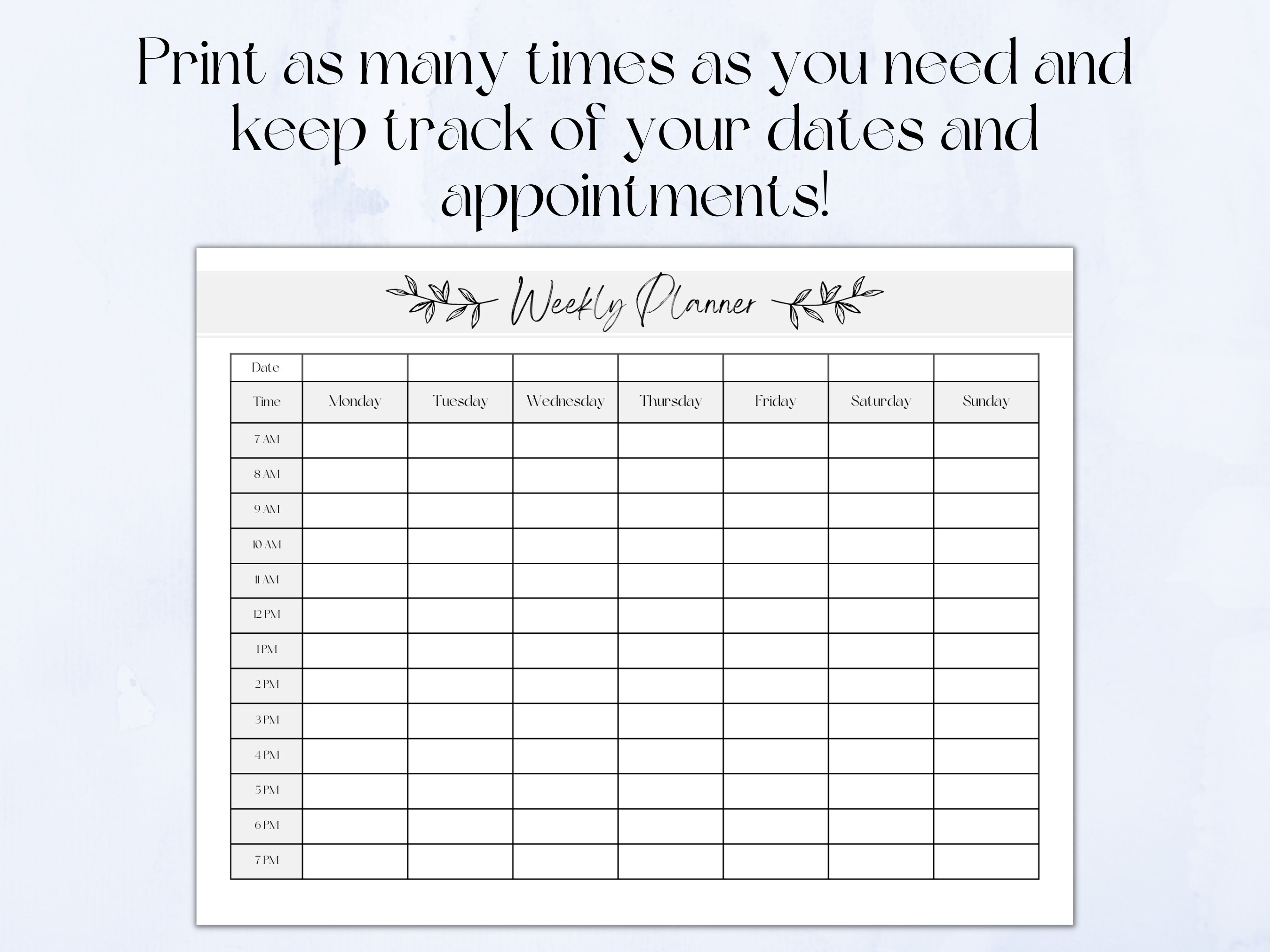 Weekly Schedule Template, Printable Block Planner, Monday or Sunday ...
