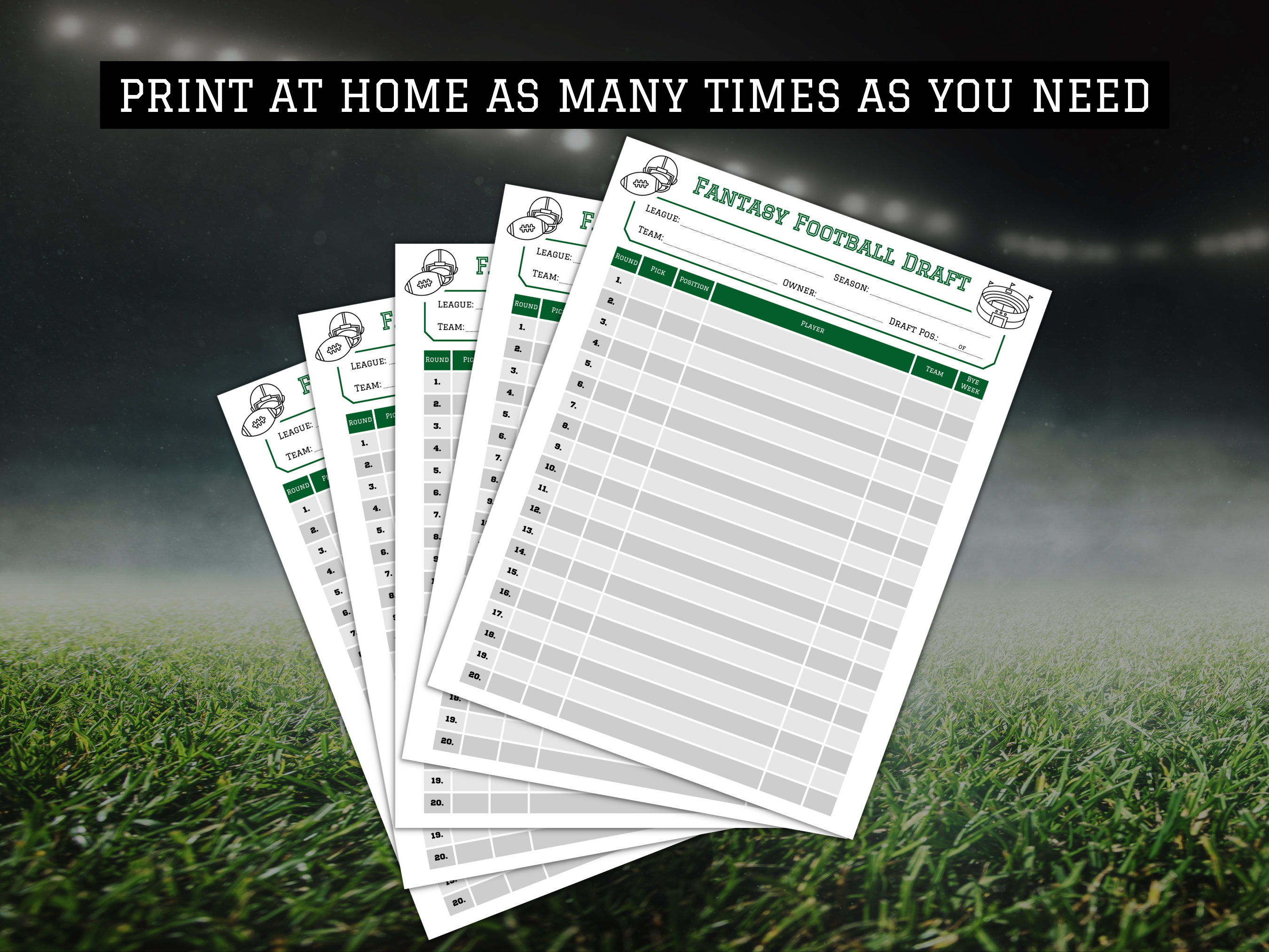 2023 Fantasy Football Draft Kit, Football Draft Sheet and Roster ...