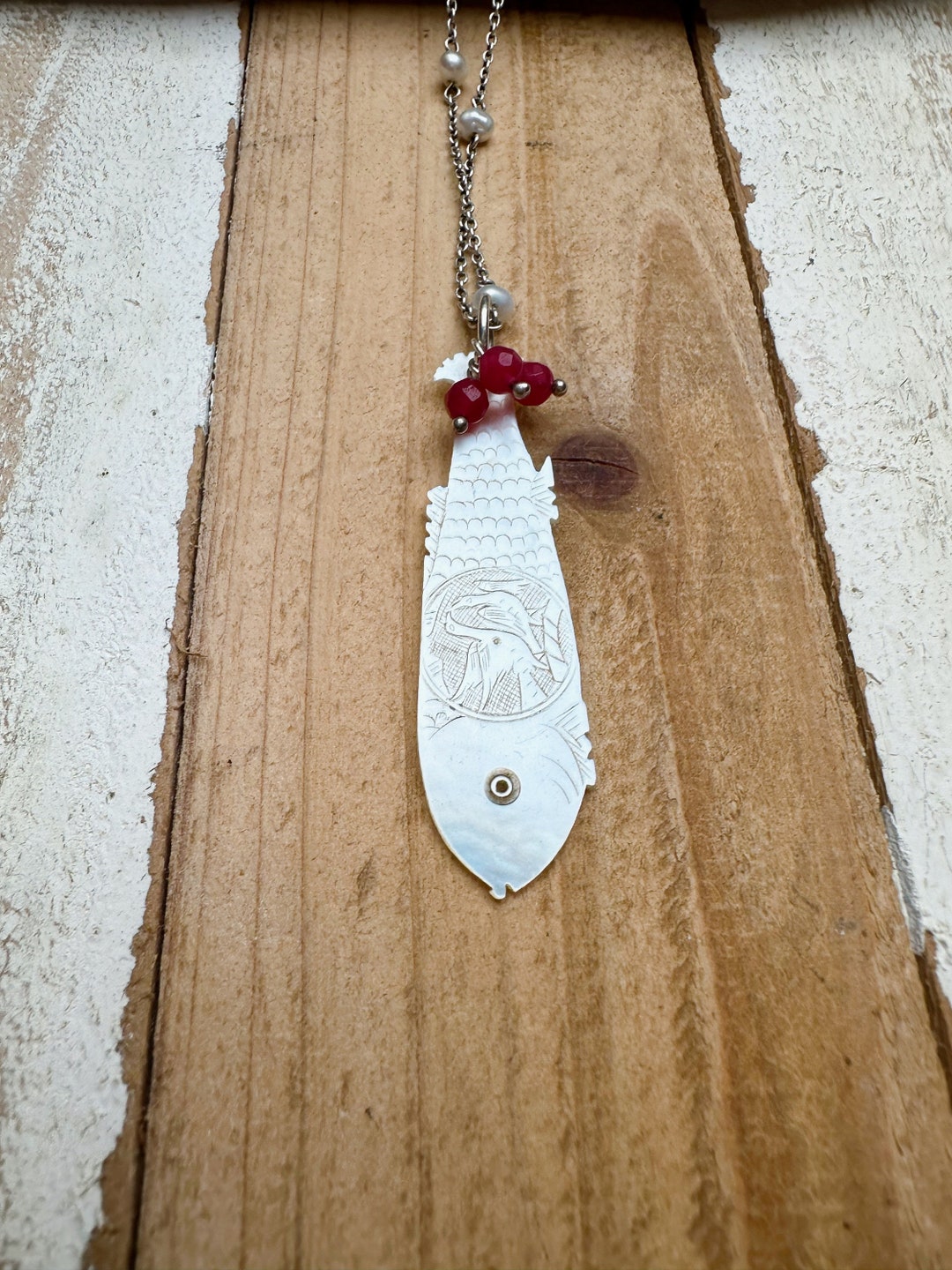 Antique Chinese Game Counter Necklace // Hand Carved Mother of Pearl ...
