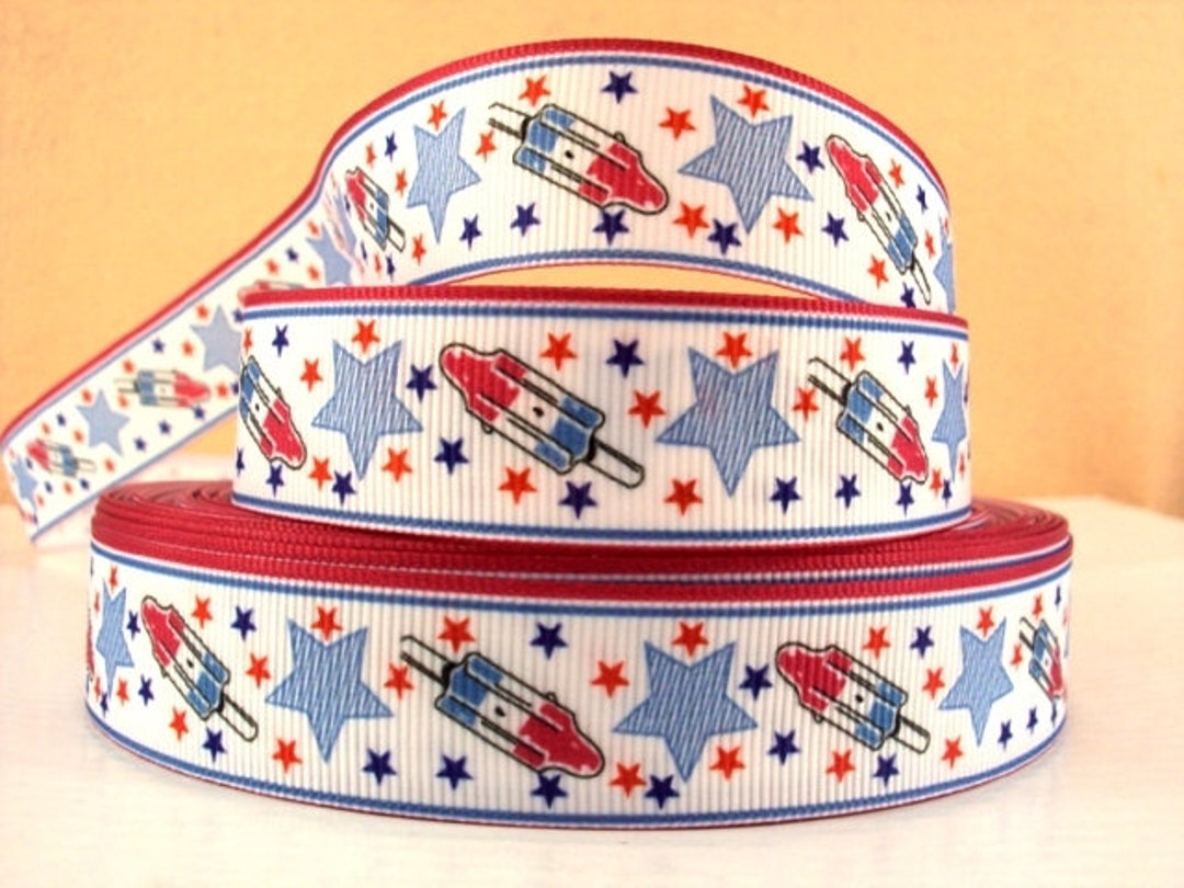 7/8" Rocket Pop-red White-blue- USA Grosgrain Single Sided Ribbon-you ...