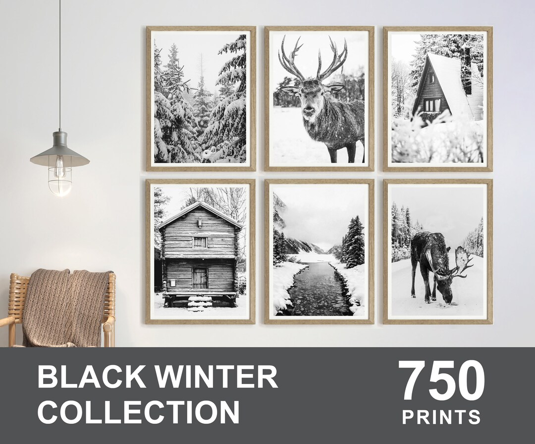 Set of 750 Black and White WINTER Printable, Winter Wall Art, Winter ...