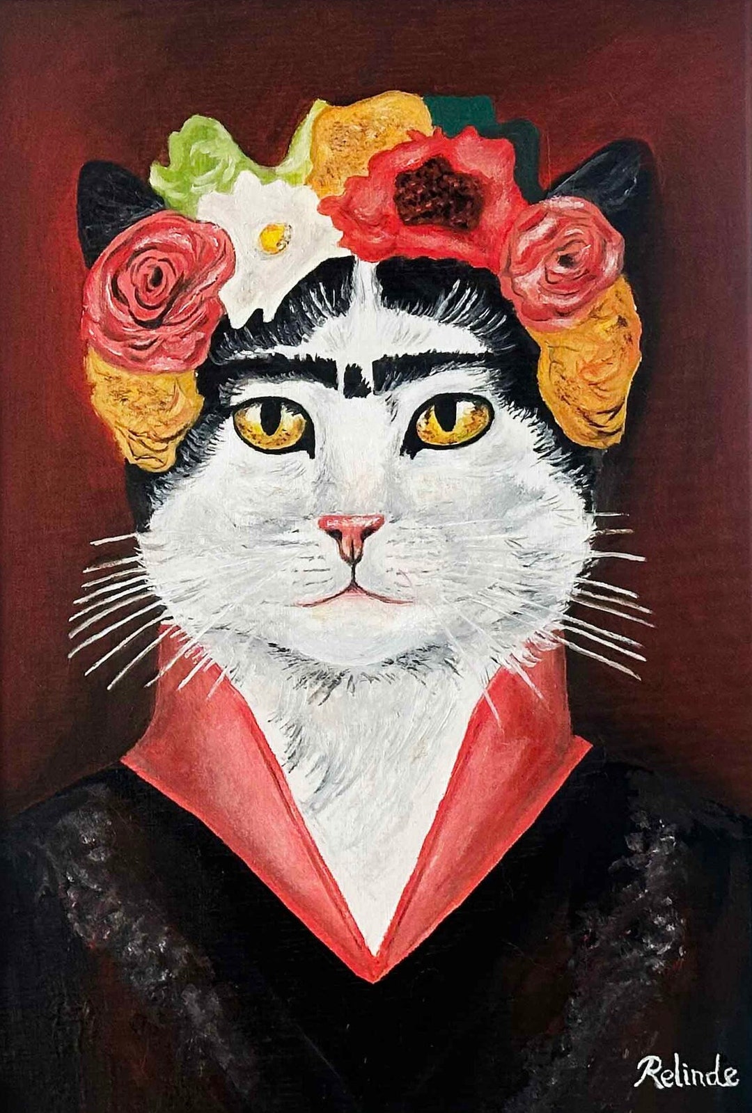 Frida Cato, Frida Kahlo, Cat Portrait, Handmade, Cat, Art, Animal ...